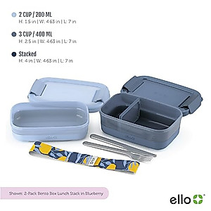 Ello 2-Pack Lunch Stack Plastic Food Storage Container Bento Box with Airtight, Leak-Proof Locking Plastic Lids and Silicone Base, BPA-Free, Freezer, Microwave, and Dishwasher Safe, Blueberry