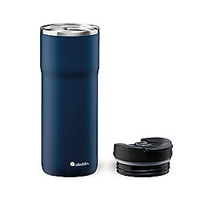 Aladdin Barista Java Thermavac Leak-Lock Stainless Steel Thermos Travel Mug for Hot Drinks 0.47L Navy Blue – Keeps Hot for 4 Hours - BPA-Free Reusable Coffee Cups - Leakproof - Dishwasher Safe