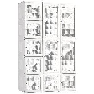 HOMCOM Portable Wardrobe Closet, Bedroom Armoire, Foldable Clothes Organizer with Cube Storage, Hanging Rods, and Magnet Doors, White