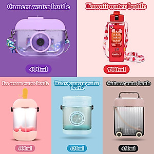 MooLamps Ice Cream Popsicle Cups,Juice Drinking Cups Cute 3D sticker Ice Cream Bar Water Bottles with BPA-Free Straws Adjustable Shoulder Strap for Boys Girls Adult Sports Bottles