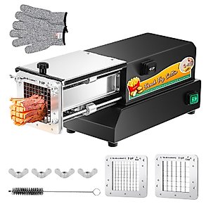 Huanyu Commercial French Fry Cutter Machine Electric Potato Cutter Professional Stainless Steel Fry Cutter with 2 Blades for Potato, Sweet Potato, Carrot, Apple (Black)