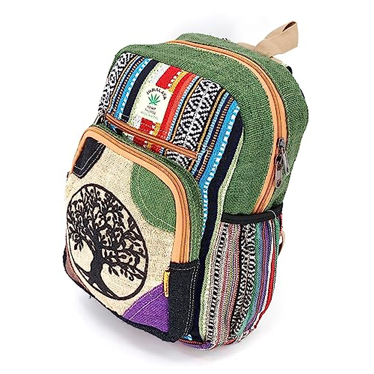 Unique design Tree of Life print Himalaya Hemp Hippie Backpack Festival Backpack FAIR TRADE Handmade with Love. (GREEN)