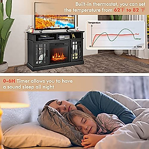 Tangkula Fireplace TV Stand for TVs Up to 55 Inch, with 18 Inches 4777 BTU Fireplace Insert, 3-Level Brightness, Overheat Protection, Remote Control Included, Fireplace Entertainment Center (Black)
