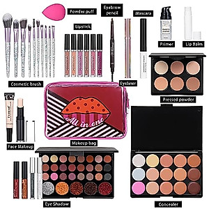 Makeup Kit For Wonmen Full Kit Eyeshadow Eyeliner lipgloss, Lipstick Makeup brushes Mascara Eyebrow pencil Concealer Face Powder Primer make up Set For Girls Beginners