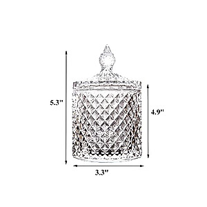 JIEQIJIAJU Glass Qtip Holder with Lid, Decorative Glass Apothecary Jar Crystal Canister Jar Bathroom Vanity Organizer for Q-tips, Cotton Ball & Swab, Cotton Pads, Hair Band, Candy Storage