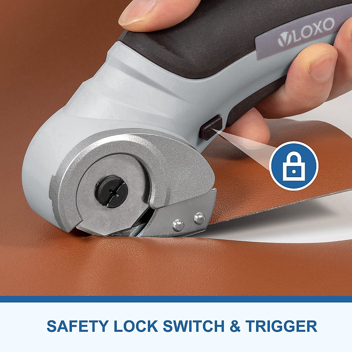 VLOXO Cordless Cardboard Cutter, Electric Fabric Cutter with Safety Lock 4.2V Electric Scissors Multi-Cutting Tools, Rechargeable Rotary Cutter Electric for Leather Felt Rug Box with Storage Box Grey