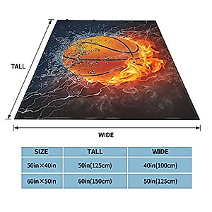 Basketball Fire and Water Throw Blankets, Custom Basketball Sport Flannel Fuzzy Blanket for Kids and Adults Bed Blankets (50"x 40")