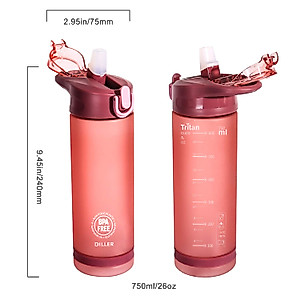 Diller Water Bottle with Straw - 25 Oz US Tritan BPA Free Sport Water Bottle with Flip-Flop Lid (pink)