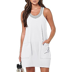 ANRABESS Women 2023 Summer Mini Dress Casual Sleeveless Short Sundress Athletic Workout Dress Build in Shapewear for Tennis Sports Onesie 1125mibai-XL White