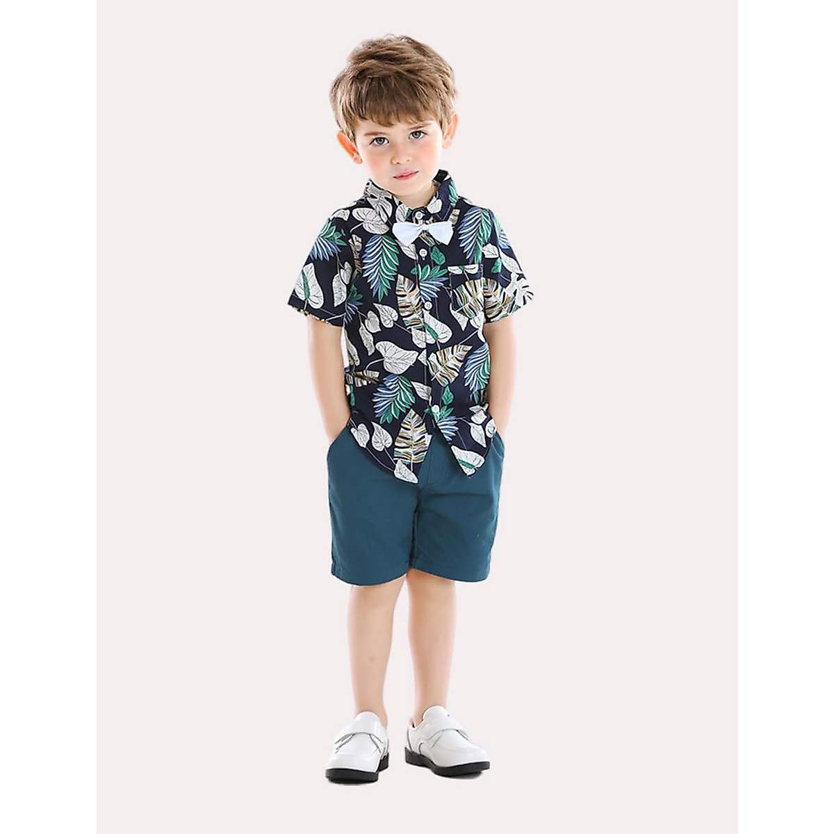 JunNeng Toddler Baby Boy Shorts Sets Hawaiian Outfit,Infant Kid Leave Floral Short Sleeve Shirt Top+shorts Suits Dark Blue
