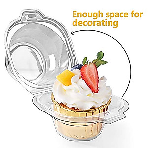 FoodieJoy 120 Packs Individual Cupcake Containers Stackable Single Compartment Cupcake Disposable Carrier Holder Box Deep Dome Clear Plastic BPAFree (120 counts)