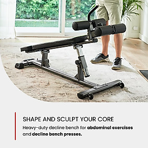 Finer Form Semi-Commercial Sit-Up Bench For Core Workouts and Decline Bench Press. Adjustable Weight Bench with Reverse Crunch Handle with 4 Adjustable Height Settings. Great Ab Workout Equipment