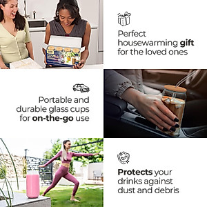 Scoozee Glass Cups with Lids and Straws (Set of 4, 16 oz) - Glass Tumbler with Straw and Lid, Can Shaped Drinking Glasses, Iced Coffee Cup, Beer Glasses - Aesthetic Cute Coffee Bar Gift