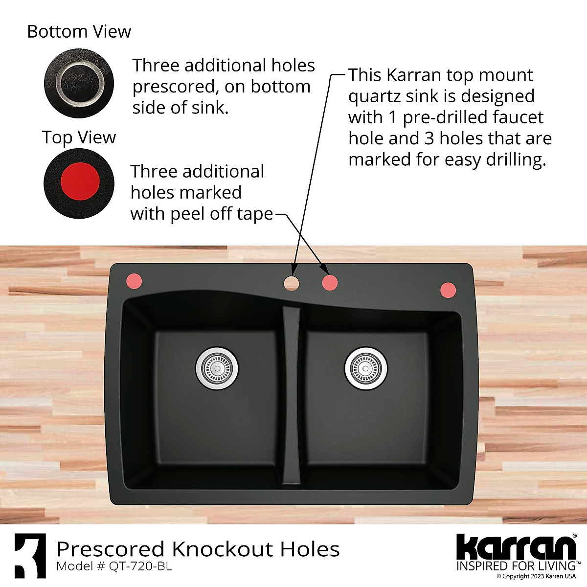 Karran QT-720 Drop-In Quartz Composite 34 in. 1-Hole 50/50 Double Bowl Kitchen Sink in Bisque