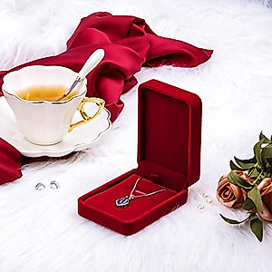 Velvet Necklace Pendant Case Jewelry Gift Boxes for Wedding Christmas Thanksgiving Birthday, Jewelry Showcase Displays, Wine Red, 3.94 x 2.75 x 1.37 Inches (4 Pieces)