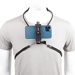 Mobile Phone Chest Strap Mount Action Camera Neck Holder for VLOG/POV, for iPhone 13 12 11 Pro Max Plus,Samsung,GoPro Hero 10, 9, 8, 7, 6, 5,DJI OSMO Action 2, AKASO,and Cell Phones (4 to 7in)
