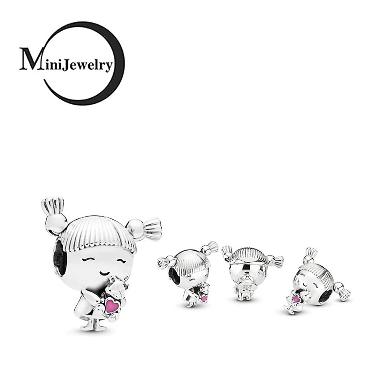 MiniJewelry Cute Little Girl Charm Compatible with Pandora Bracelets Necklaces Pendants Gift Sister Family Sterling Silver Beads Mom Daughter Birthday Christmas