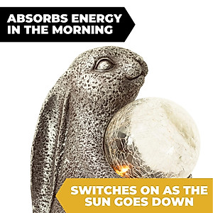 VP Home Mystical Rabbit Solar Powered Outdoor Decor Garden Light with Flickering LED Crackled Glass Globe Great Addition for Your Garden Solar Powered Light Garden Decorations Gifts