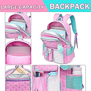 Meetbelify Pink Backpack for Girls School Backpack Aesthetic Backpack for Elementary Student Teen Girls Cute School Bag Kids Kawaii Bookbag for Girls 8-10