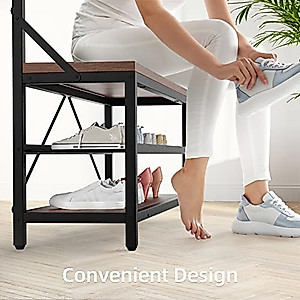 Amyove Large Coat Rack Shoe Bench, 4-in-1 Hall Tree Shoe Rack for Entryway, 3-Tier Storage Shelf and Hooks Removable, Industrial Accent Furniture with Heavy Duty Steel Frame 39.9"x15.7"x72"