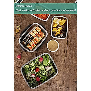 Stainless Steel Food Storage Container with Lids 3pcs set Leak-Proof Large Durable Bento salad container , Lunch Box, For Kimchi, Fruit and Salad -Home family, Picnic, Camping (Black Rectaugular)