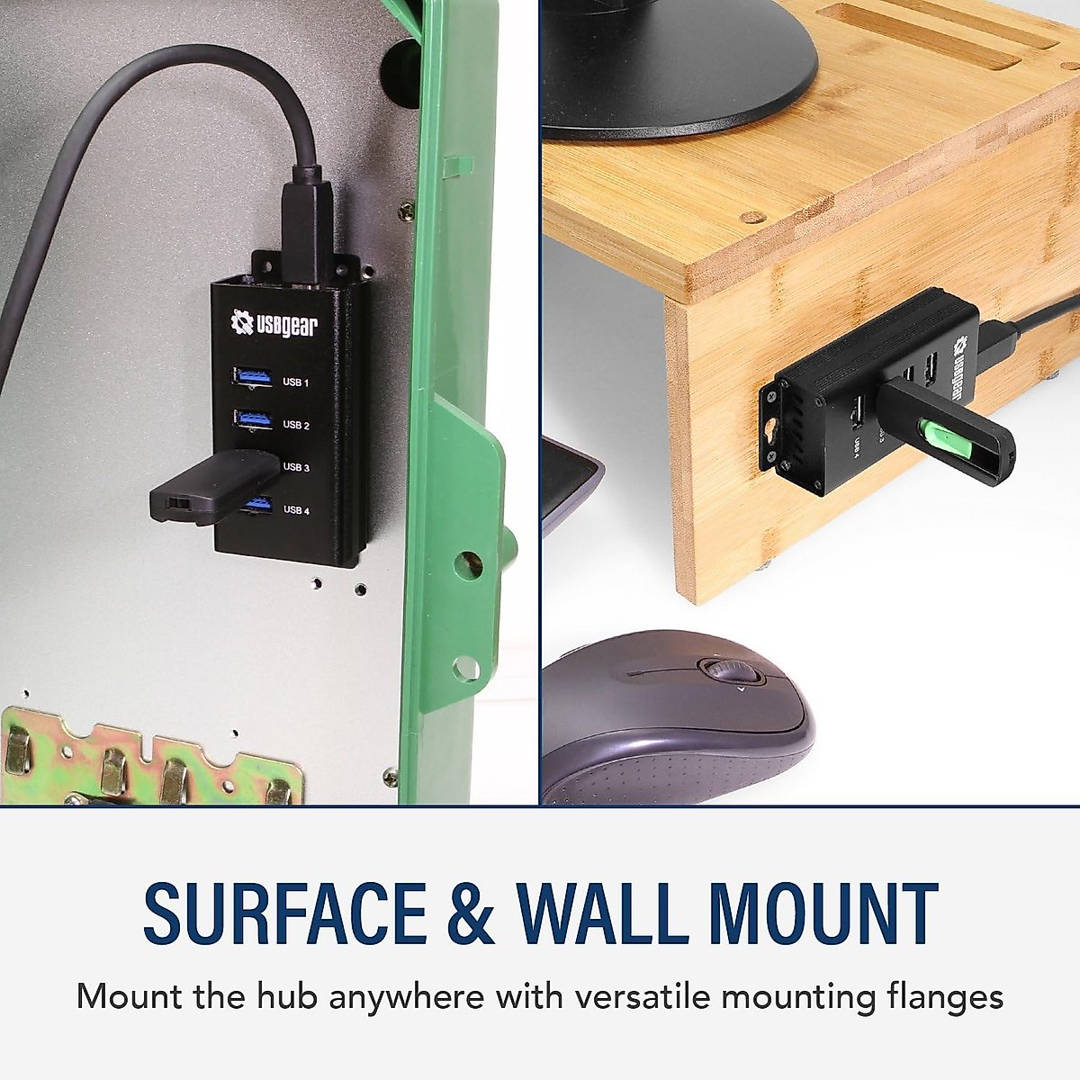 4-Port USB 3.2 Gen 1 Mountable Charging and SuperSpeed Data Hub with 5V/2A Power Adapter and USB Type-A to Type-B Cable Up to 900mA per Port Charging Function Wall and Surface Mounting
