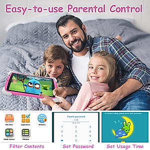 Kids Tablet, 10 Inch Tablet for Kids, Android 12, Parental Control, Kid Content Pre-Installed, 2GB 32GB(SD to 128GB), 6000 mAh Battery, Eye Protection Mode, Google Store, with Stand, Pink