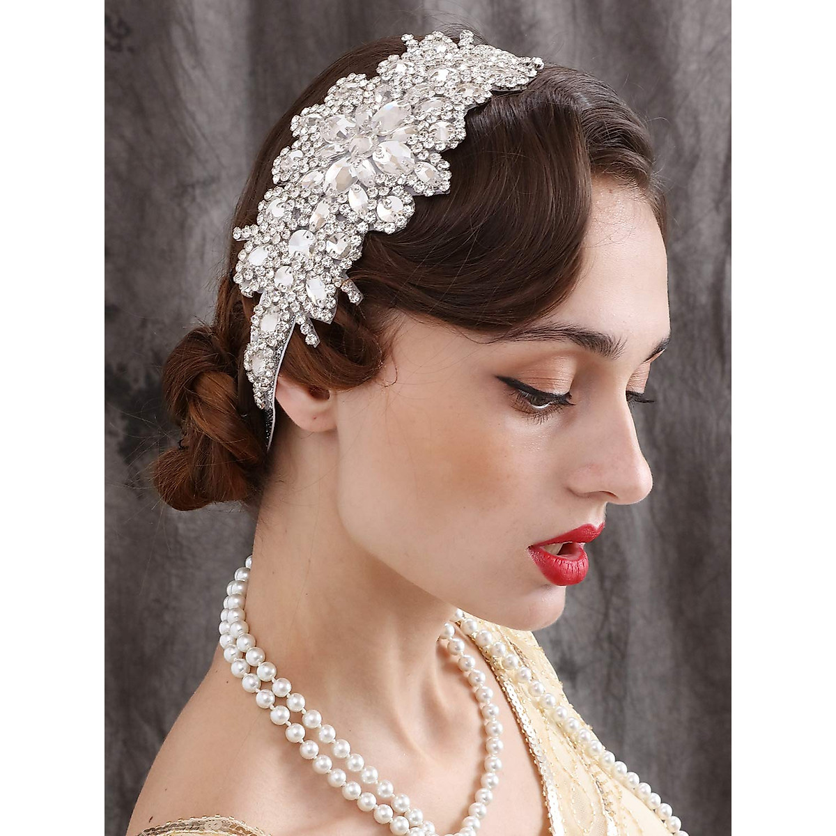 SWEETV Rhinestone Flapper Headband-Elastic 1920s Headpiece, Great Gatsby Hair Accessories for Women