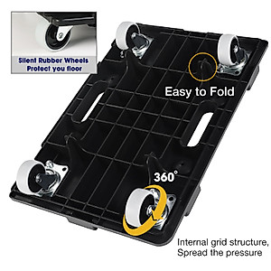 okkoCoin Furniture Dolly, Moving Dolly Furniture Mover 4 Wheels Heavy Duty Small Flat Dolly Cart Portable Dollies with Wheels 2 Pack,16.3 x 11.4 inch 500 Lbs Capacity Each Count, Black