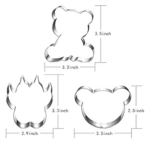 LUBTOSMN Bear Cookie Cutter Set - 3 Piece: Bear Head, Paw & Diswasher Safe Shapes for Baby Shower & Birthday Baking