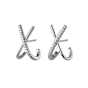 Reffeer 925 Sterling Silver Letter X Cuff Earrings Piercings for Women Teens CZ X Wrap Earrings Huggie Studs (A-Silver)