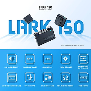 Hollyland Lark 150 Wireless Dual Microphone System,2.4GHz Digital Wireless Transmission with Charging Case