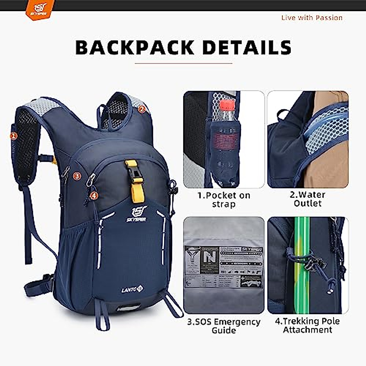 SKYSPER Small Hiking Backpack - 15L Travel Daypack Lightweight Bag Water Resistant Hiking Backpacks for Women Men