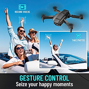 GOFOIT E60 Drone with Camera for Adults Kids, 1080P HD Foldable FPV RC Quadcopter with Upgrade Gesture Control, 90° Adjustable Lens, Headless Mode, 2 Batteries, Carrying Case, Altitude Hold, 3D Flip