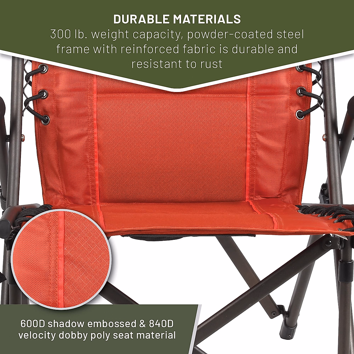 TIMBER RIDGE Bungee Folding Camping Chairs for Adults, Heavy Duty Collapsible Padded Chair with Armrests Cup Holder, Foldable Outdoor Lounge Chairs for Beach, Fishing, Lawn, Supports 300 lbs, Red