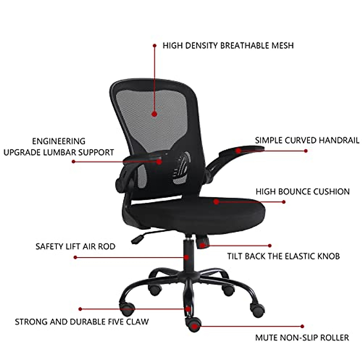 Home Office Desk Chair Set of 8 Ergonomic Office Chair with Rocking Lock Mesh Office Chair Black Computer Desk Chair Adjustable Height Swivel Chair