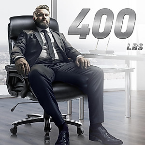 Big and Tall Office Chair 400lbs-Heavy Duty Executive Desk Chair with Extra Wide Seat, High Back Ergonomic Leather Computer Chair with Tilt Rock&Tension, Padded Armrests-Diamond Black