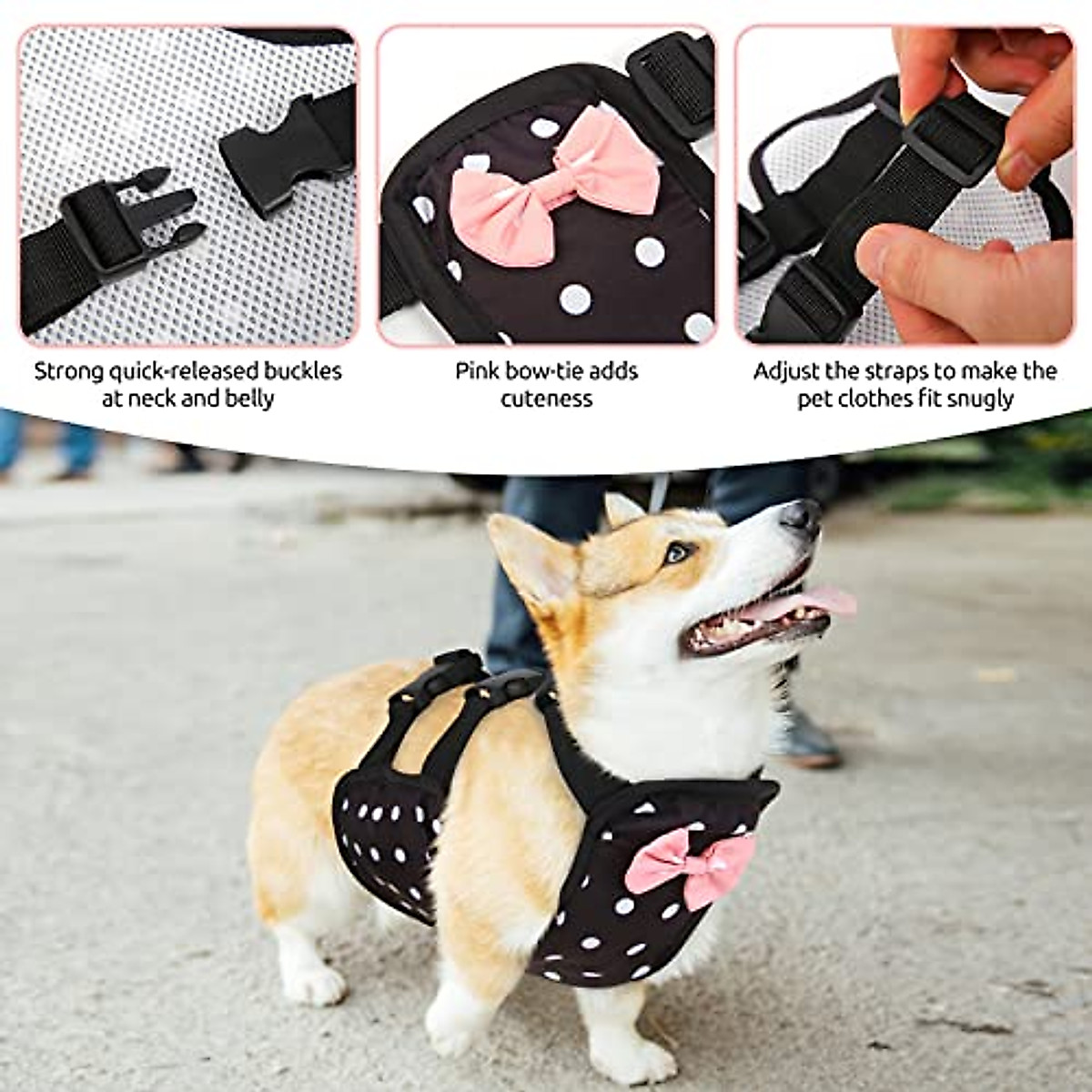 Queenmore Dog Chest Protective Shirt, Belly Clothes to Keep Warm and Keep Chest Clean, Waterproof Adjustable Breathable Apparel for Male Female Dogs, Black S