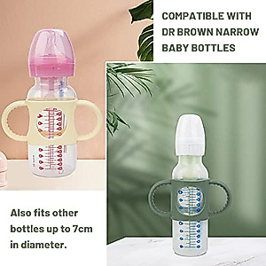 3 Pack Bottle Handles Compatible with Dr Brown Narrow Baby Bottles and Wide-Neck Bottles Non-Slip Easy Grip Handles - BPA-Free Food Grade Silicone Dishwasher Safe - Milk White, Green, Blue