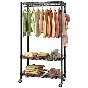 Heavy Duty Rolling Rack，Closet Organizer Metal Garment Rack Portable Clothes Hanger Home Shelf，Freestanding Closet Wardrobe (35.43x 17.72 x 72.83)