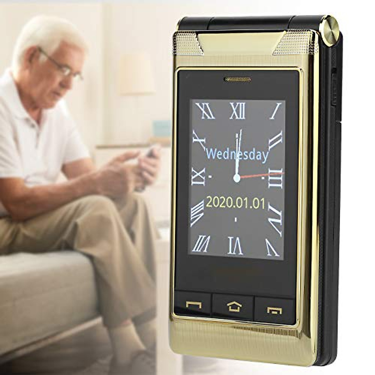 Hilitand Unlocked Flip Mobile Phones for Seniors, 2G/3G ​Network Dual SIM Dual Screen 3.0" Display Cell Phone, Large Button and 5900mAh Battery Phone Multi-​Function for Elderly & Kids(Gold-US)