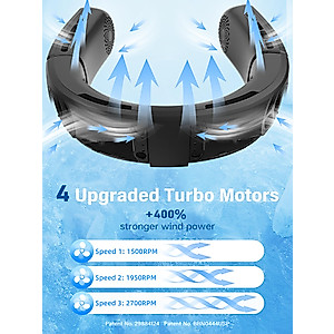 aimdty ChillGo Bladeless Neck Fan - 5200mAh Personal Portable Fan - Neck Air Conditioner - Cooling Wearable Fan Rechargeable - MAX 12Hrs, 4 Motors, Foldable - Great Gifts for Men Women - Black