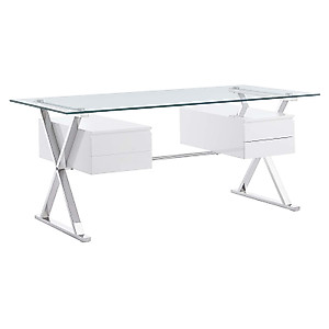 Modway EEI-6226-WHI Sector 71" Glass Top Glass Office Desk, White