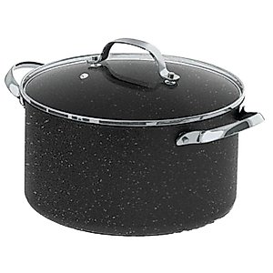 THE ROCK by Starfrit 6-Quart Stockpot/Casserole with Glass Lid and Stainless Steel Handles, Black