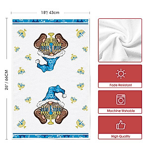 Artoid Mode Menorah Gnomes Stars Happy Hanukkah Kitchen Towels Dish Towels, 18x26 Inch Seasonal Christmas Decoration Hand Towels Set of 2