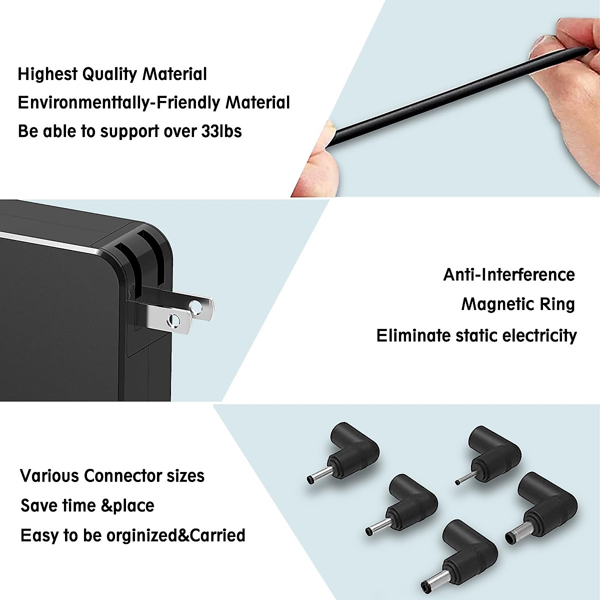 65W 45W 33W Laptop Charger for Asus, with 5 Different Round Connectors for Asus VivoBook ZenBook Chromebook and More Notebook Replacement Power Supply Adapter