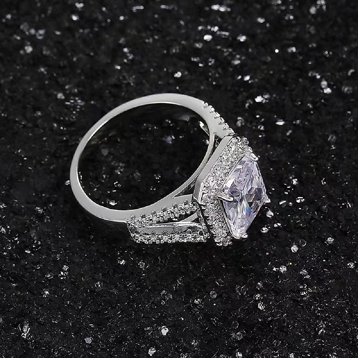 925 fashion engagement proposal princess square diamond ring female copper plated white k zircon sterling silver halo fashion ring cushion cut 3 carat 5A zircon wedding ring CZC015 (7)