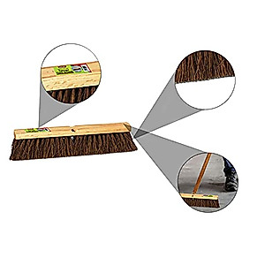 Unvert Push Broom Indoor and Outdoor Floor Sweep Use, 24 Inch, Heavy Duty Hardwood Block, Palmyra Bristles Scrub Brush, Two Threaded Handle Holes, Cleaning Broom for Patio Garage, Deck, Or Home Use