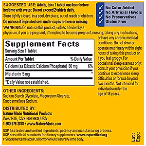 Nature Made Melatonin 5mg Tablets, 100% Drug Free Sleep Aid for Adults, 90 Tablets, 90 Day Supply