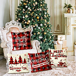 Christmas Decorations, Christmas Decor Christmas Pillow Covers 20x20 Set of 4 Red Black Buffalo Check Plaid Christmas Decorations Clearance Indoor Outdoor Xmas Throw Pillow Cases for Sofa Couch